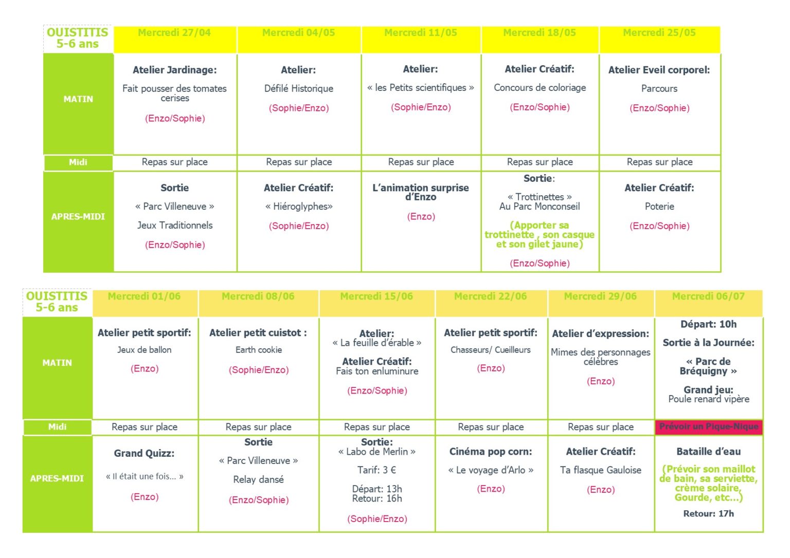 ALSH – Programme des mercredis avril/juillet ALSH – Programme des mercredis avril/juillet